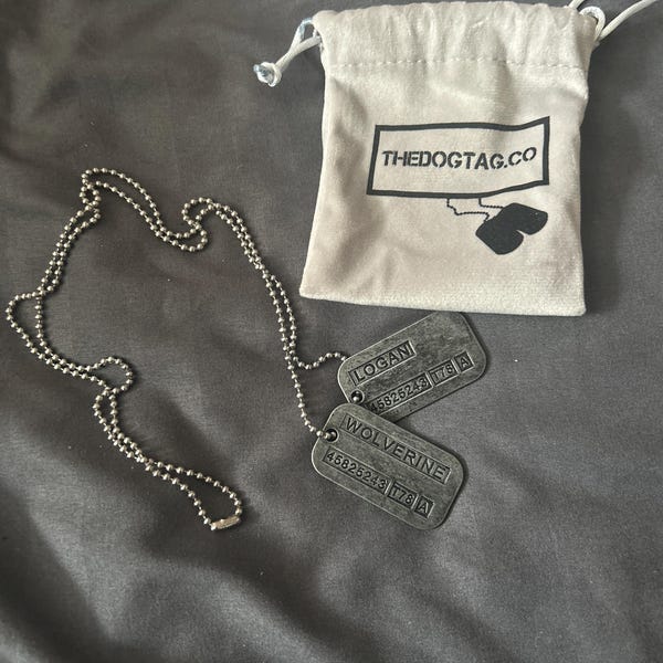 WOLVERINE LOGAN Brushed Steel Double Dog Tags Pendant Necklace - Ball ...