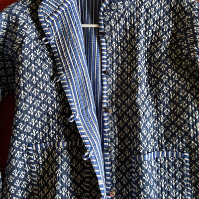 Blue and White Quilted Jacket Women Wear Stripe Piping Handmade Vintage ...