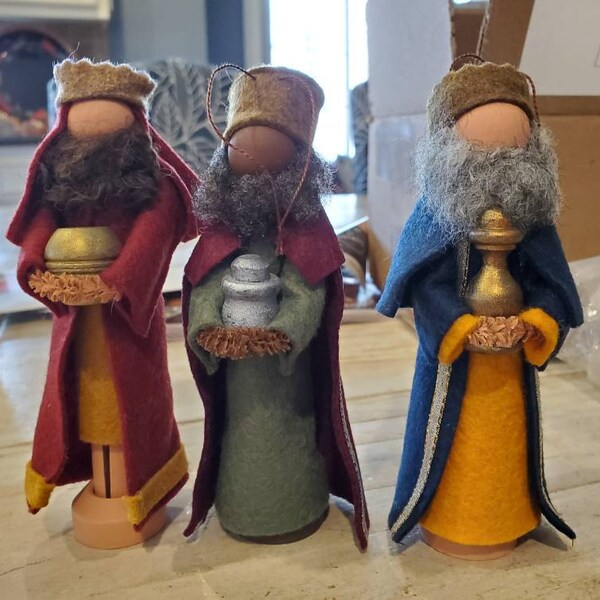 Three Wise Men Ornament Set, Nativity Scene, Clothespin Ornaments, the ...