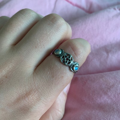 Triple Moon Ring Rainbow Moonstone Silver Ring Witch Ring Moon Phase ...