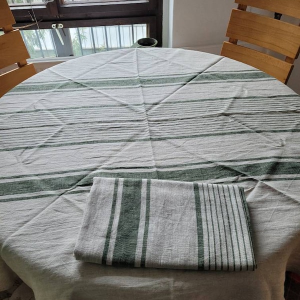 Custom Size Linen Tablecloth - Heavyweight Striped Washed Rustic Table ...