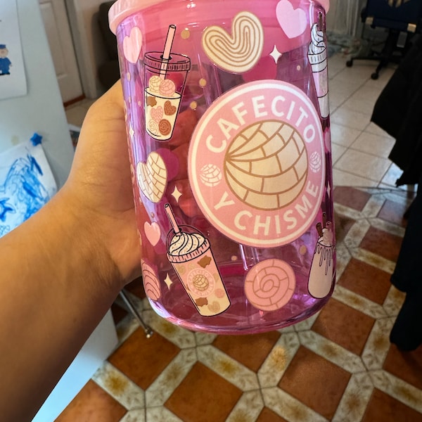 Cute Winter Glass Cup, Fall Iced Coffee Cup, Fall Coffee Cup, Glass Cup ...