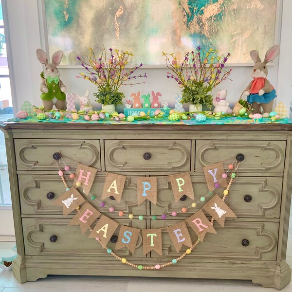 Easter Decor, Happy Easter Banner, Easter Bunting, Easter Garland ...