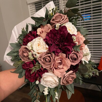 Burgundy, Champagne, and Dusty Rose Wedding Bouquet, Cabernet Wedding ...