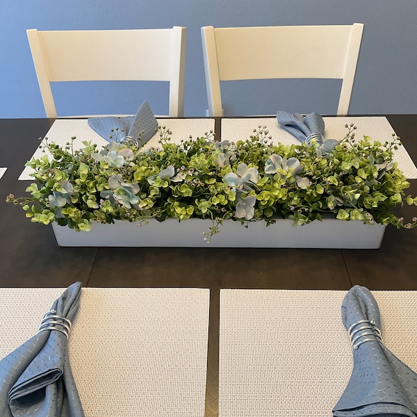 Farmhouse Planter Box Centerpiece With Greenery, Rustic Table ...
