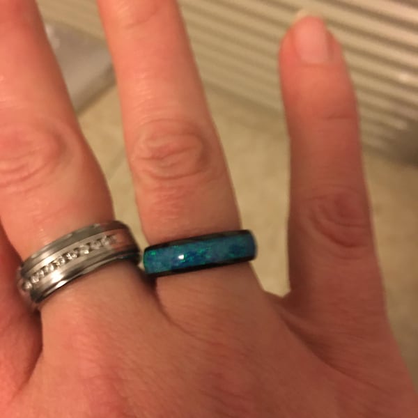 Galaxy Glow Opal Ring for Him, Glow in the Dark Ring, 8mm Wedding Band ...