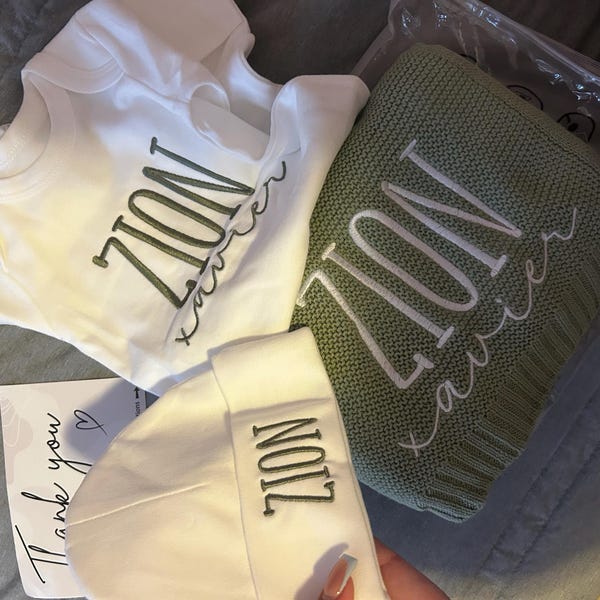 Baby Blanket Set, Embroidered Name, Stroller Blanket, Newborn Baby Gift ...