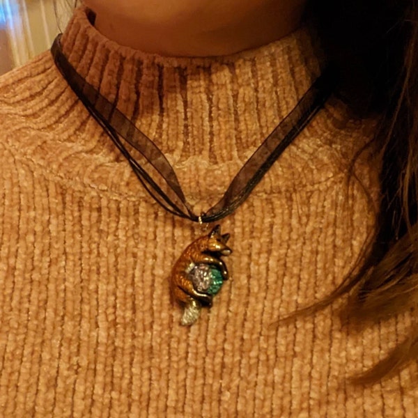 Red Fox Necklace Pendant With Custom Color Gem - Etsy
