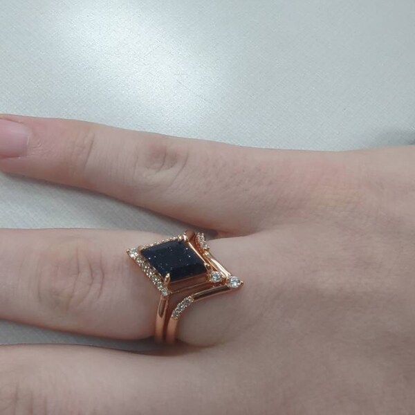 Kite Galaxy Sandstone Ring Set for Women- 14K Rose Gold Vermeil Unique ...