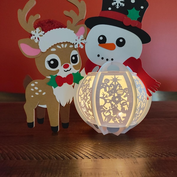 SNOWMAN LANTERN Paper Svg, 3D REEINDEER Lantern Shadow Box, Christmas ...