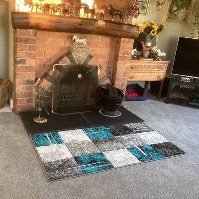 Teal Blue Marble Effect Area Rugs Silver Grey Cream Modern Hand Carved ...