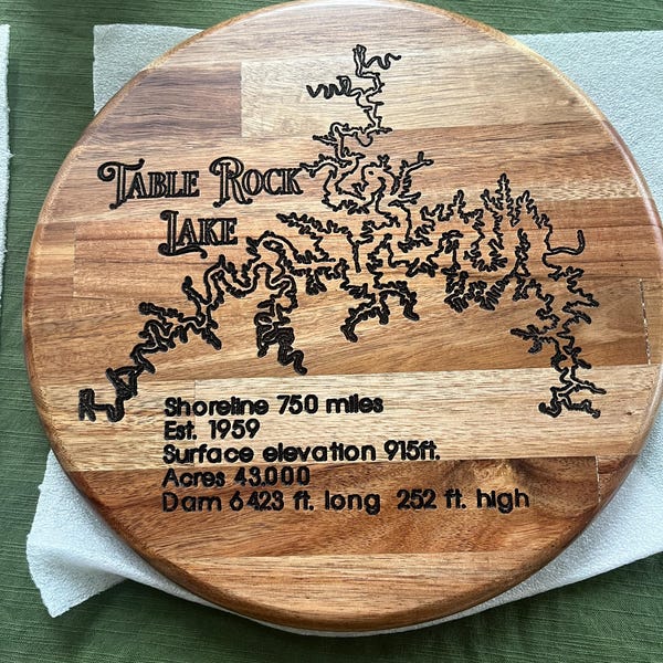 X~ Lake Map Table Rock Lake 12" Round and 1 1/8" Thick, Engraved Raw ...