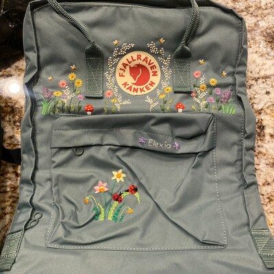 Hand Embroidery on Fjallraven Kanken Backpack With Flowers and Rainbow ...