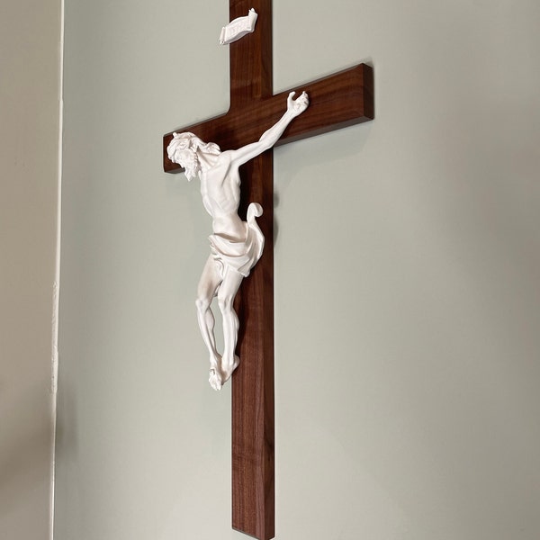24" Large Wall Crucifix With White Corpus - Wood Crucifix - Baptism ...