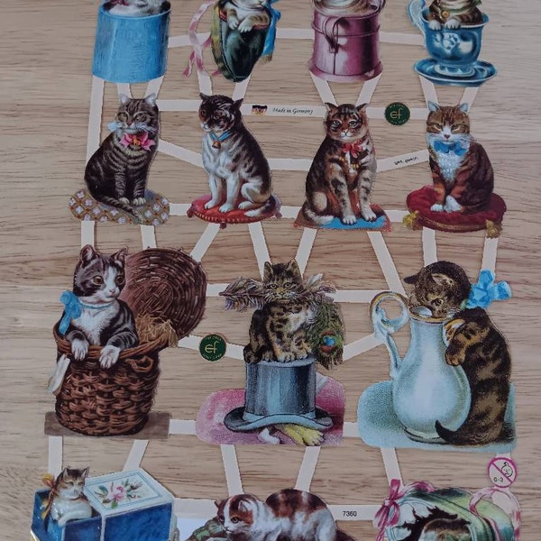 German Embossed Vintage Style Scrap Die Cut Relief - Kittens / Cats in ...