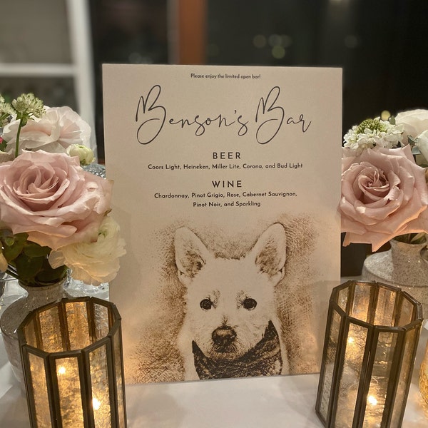 9x12 Poster Wedding Pet Bar Sign, Custom Line Drawing Dog Portrait for ...