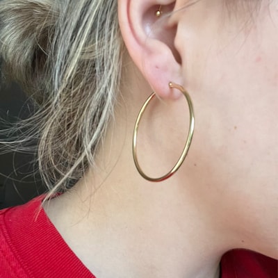 14k Yellow Gold Hoop Earrings Hollow Italian Gold Earrings Chunky Hoops ...