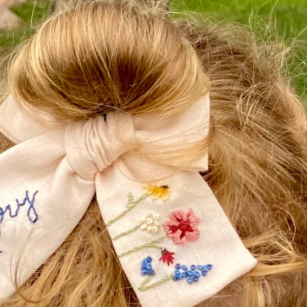 Wildflower Birthday - Our Little Wildflower - Hand Embroidered Bow ...