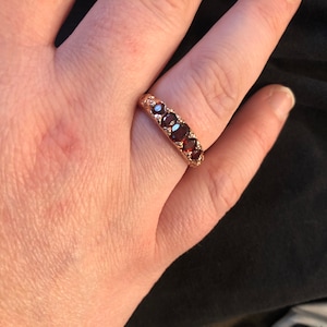 Natural Garnet Ring Rose Gold Plated Sterling Silver Red 5-gemstone ...