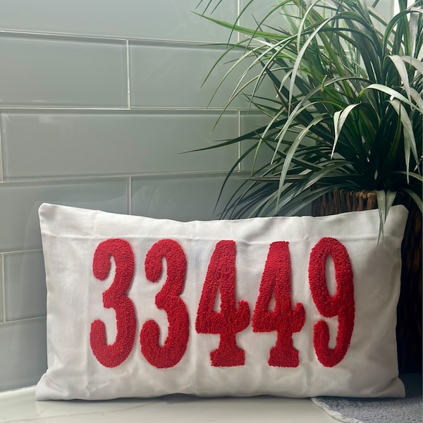 Custom Zip Code Pillow, Embroidered Area Number Pillow, Personalized ...