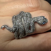Pave Diamond Snake Ring, Red Ruby Eye Diamond Snake, Sterling Silver ...