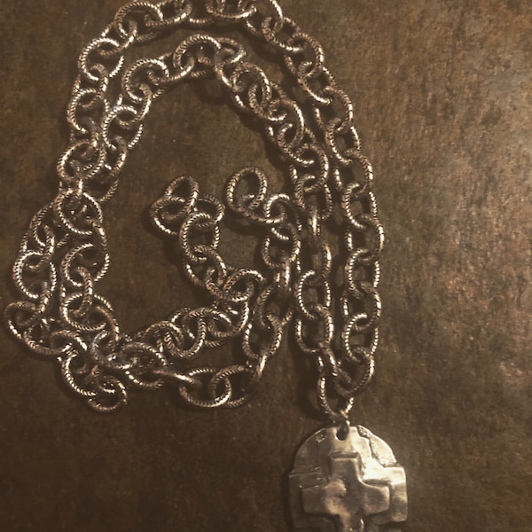 Hammered Artisan Oval Cross Pendant, Antiqued Silver Cross, Leather ...
