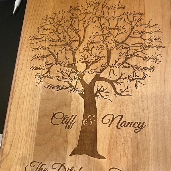 Engraved Family Tree on Solid Wood - Etsy