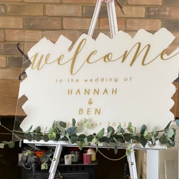 Acrylic Paint Stroke Splash Perspex Clear Welcome Wedding Sign Board ...