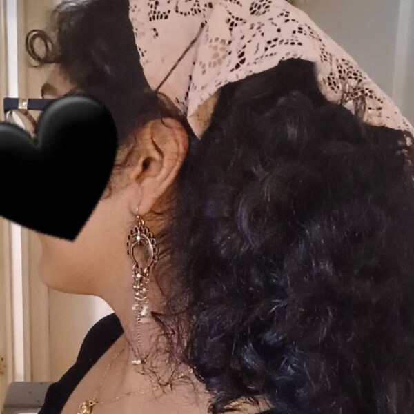 Cream Lace Sheer Triangle Headband With Lace Trim - Head Scarf, Elastic ...