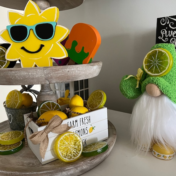 Summer Tiered Tray Decor Lemon Lemonade Decor Mini Book Stack Coffee ...
