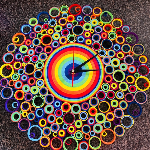 Wall Clock, Rainbow Decor, Paper Clock, Unusual Clocks, Unique Wall ...
