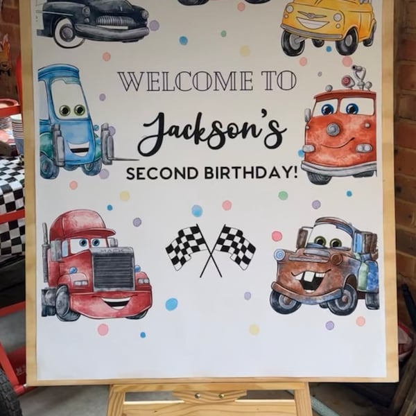 Cars Birthday Welcome Sign Boy Lighting Mcqueen Race Car Party ...