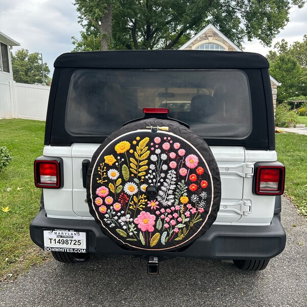 Faux Embroidery Spare Tire Cover, Floral Tire Cover, Unique Spare Tire ...