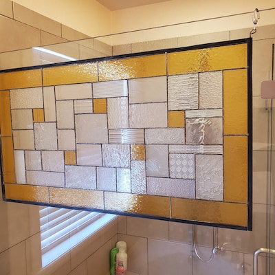 Honeydewglass Large Gold Geometric Stained Glass Panel, 20 X 36 - Etsy