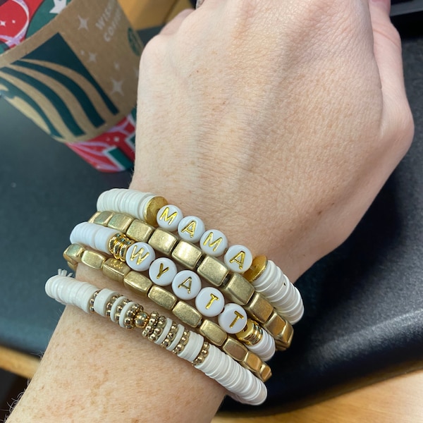 Beaded Bracelets, Personalized Name Bracelet, Name Bracelet, Heishi Bead Bracelet, Friendship ...