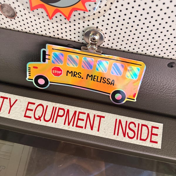Custom School Bus Name Sticker – Holographic or White Vinyl – Teacher ...