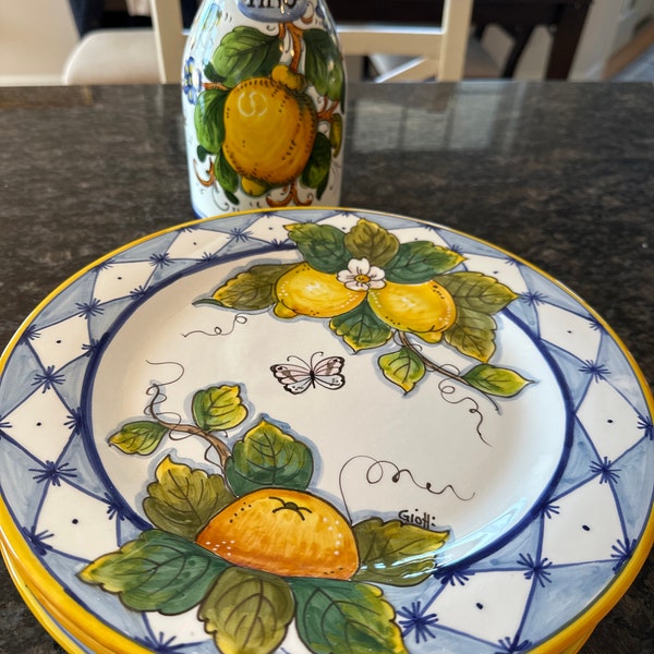 Italian Ceramic - Set of 4 Dinnerware Plate Lemons ISCHIA - Hand ...