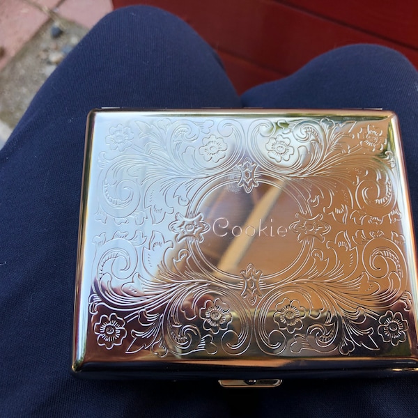 Cigarette Case Personalized Custom Engraved Double Sided Scroll Design ...