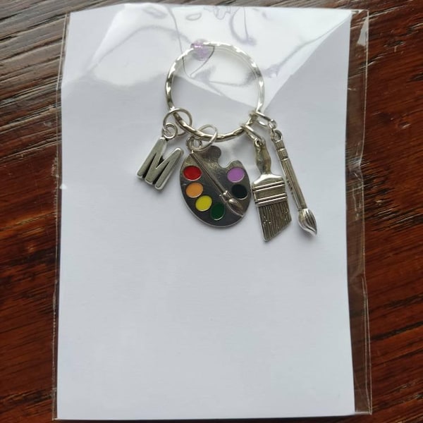 Personalised Artists Keyring, Palette and Paint Brush Keychain ...