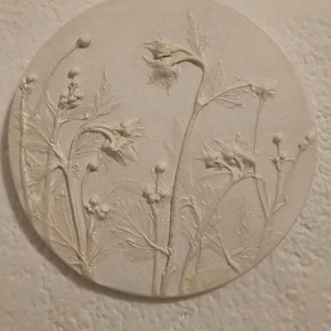 Plaster Cast With Bas-relief of Fresh Flowers 8.3x8.3 Bas-relief Gypsum ...