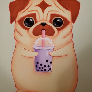 Pug Drinking Bubble Tea Art 5x7 Cute Pug Dog Kawaii Boba - Etsy Canada