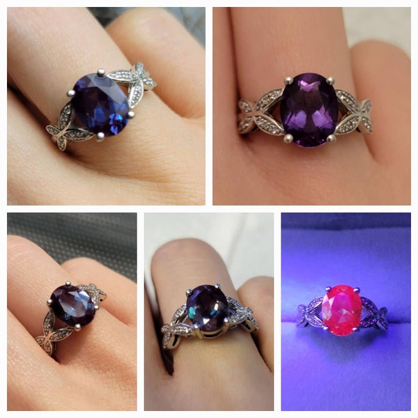 Alexandrite Ring June Birthstone Oval Cut Color Changing Gemstone ...