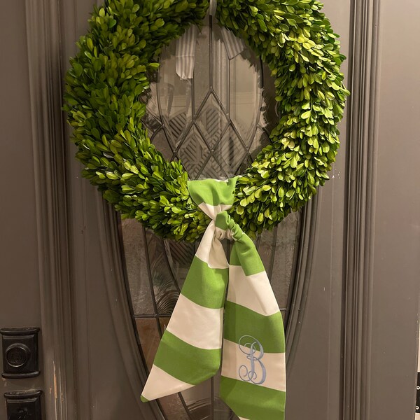 Spring Green Stripe Monogram Wreath Sash for Front Door, Personalized ...