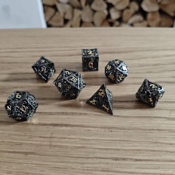 Dark Black Dice, Skull Dice Set, Black DND Dice, Black Metal Dice, RPG ...