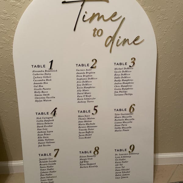 Arch Wedding Seating Chart - White, 3D Gold Mirror Sitting Plan ...