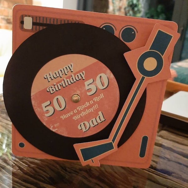 Personalised 50th Birthday Card, Retro Record Player Card, Fiftieth ...