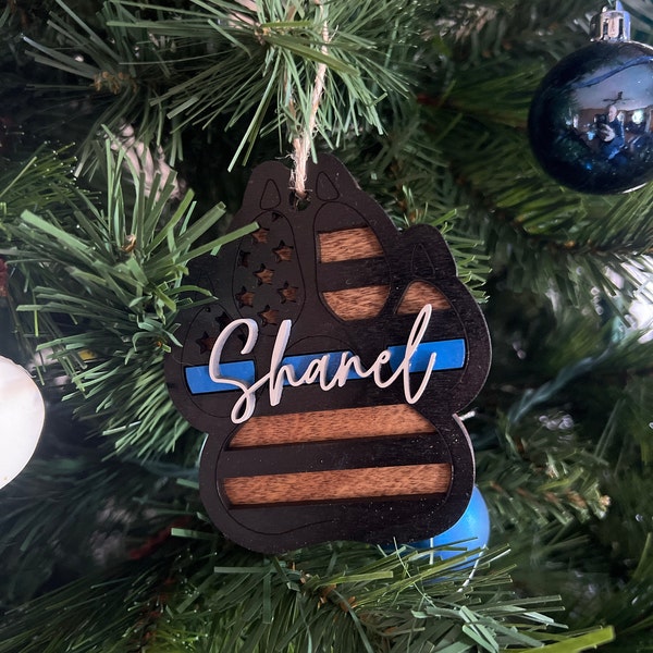 Police K9 Paw Print Ornament, Thin Blue Line K9 Ornament, Law ...