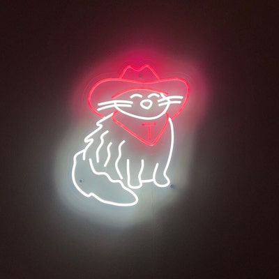 Cat in a Cowboy Hat Neon Sign, Cowboy Cat Led Sign, Western Decor Led ...