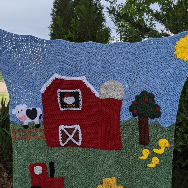 CROCHET PATTERN - Red Barn Farm Crochet Blanket Throw - PATTERN - Etsy