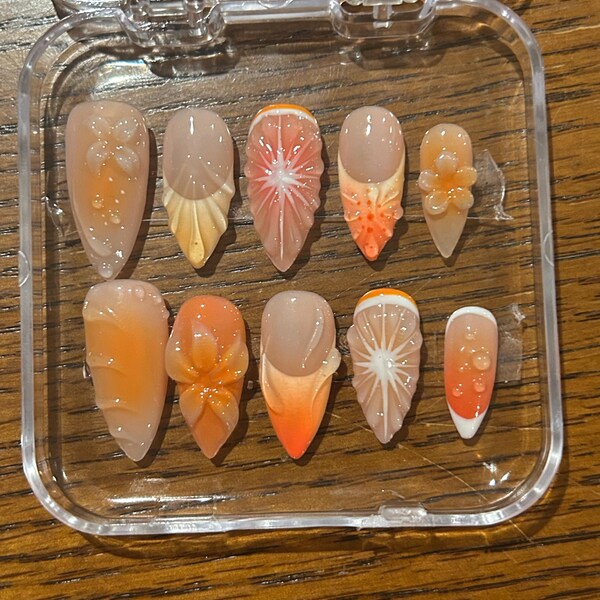 Jelly Ocean Press on Nails: 3D Baby Shark, Seashell, Handmade Nail Art ...